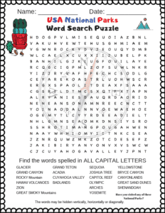USA National Parks FREE Word Search Puzzle - Puzzletainment Publishing