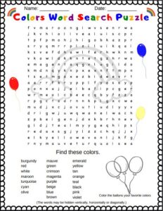 Colors Word Search Puzzle for Kids [free printable PDF ...