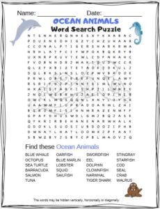Ocean Animals Word Search Puzzle [free printable] - Puzzletainment ...