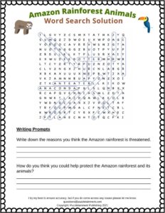 Amazon Rainforest Animals Word Search [free printable PDF ...