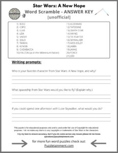 Star Wars Word Scramble - words from A New Hope [free printable PDF ...