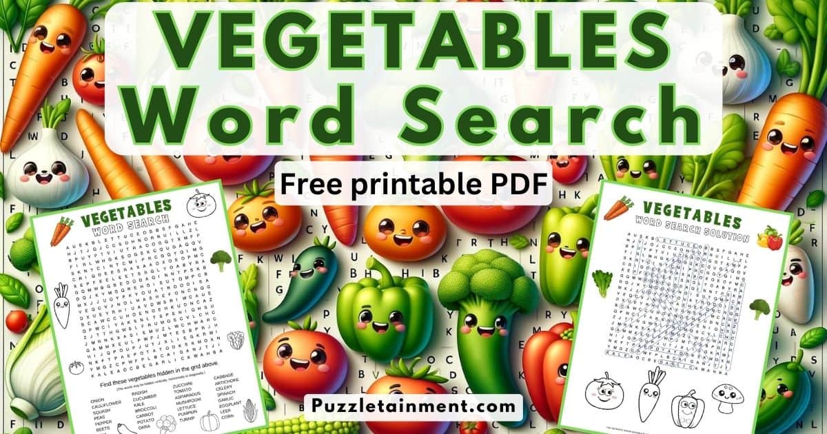 Vegetables Word Search Puzzle (free printable PDF) - Puzzletainment ...