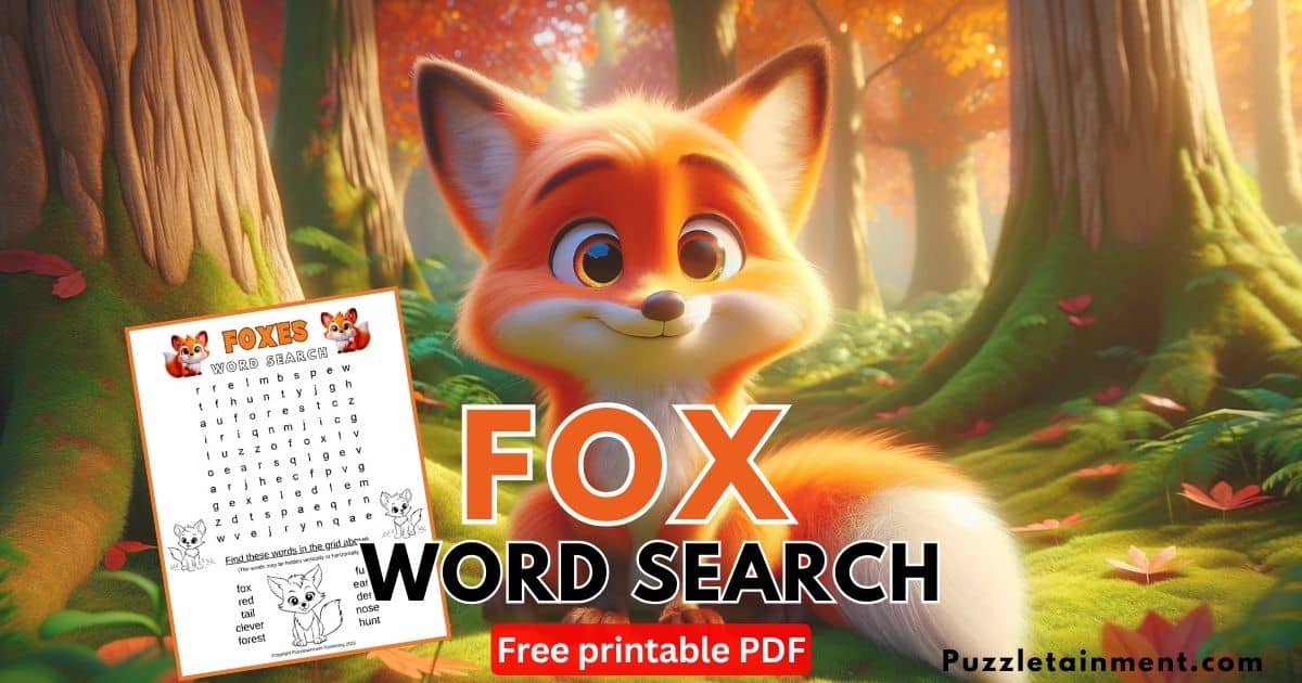Fox Word Search Puzzle for Kids (easy difficulty) - Puzzletainment ...