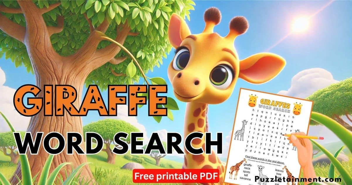 Giraffes Word Search for Kids (easy difficulty) - Puzzletainment Publishing