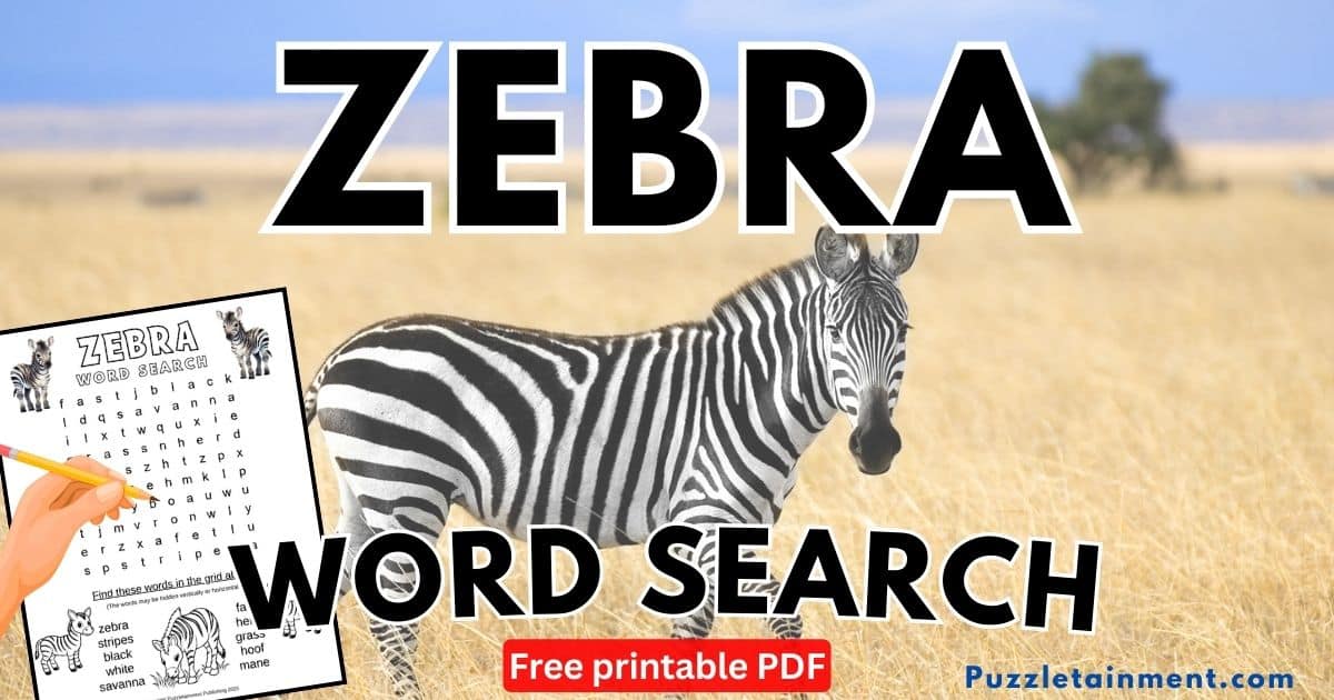 Zebra Word Search - Printable PDF (easy difficulty) - Puzzletainment ...