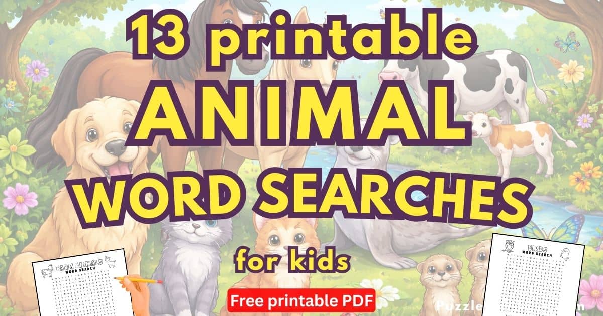 13 free printable Animal Word Searches for Kids (Ages 8-12 ...